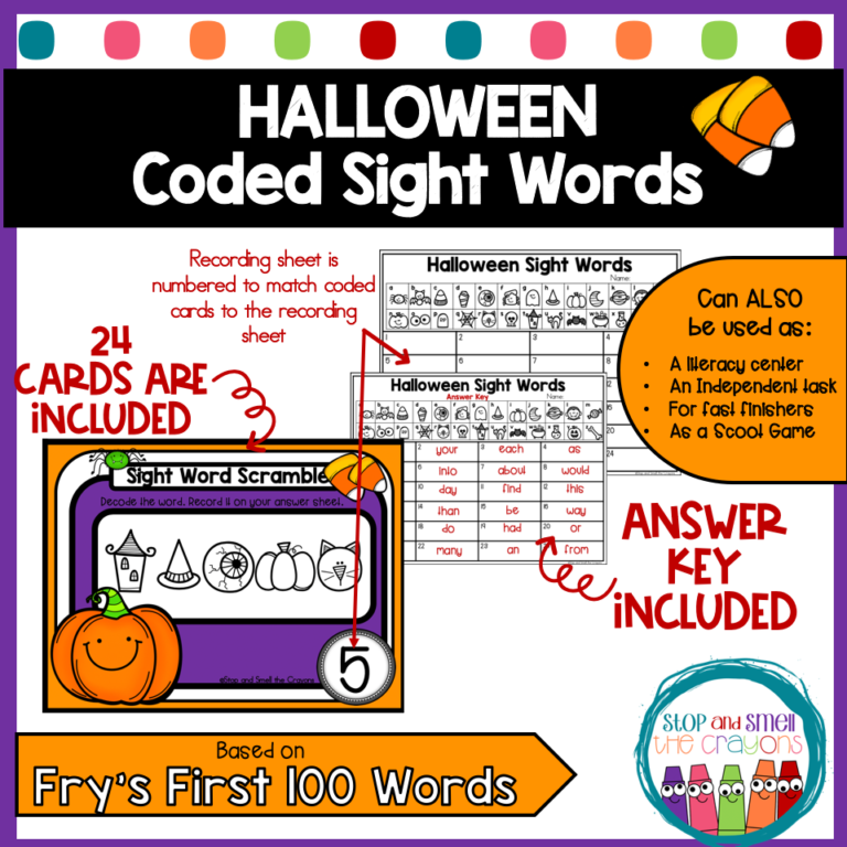 Halloween Secret Code Sight Word Task Cards - Stop and Smell the Crayons