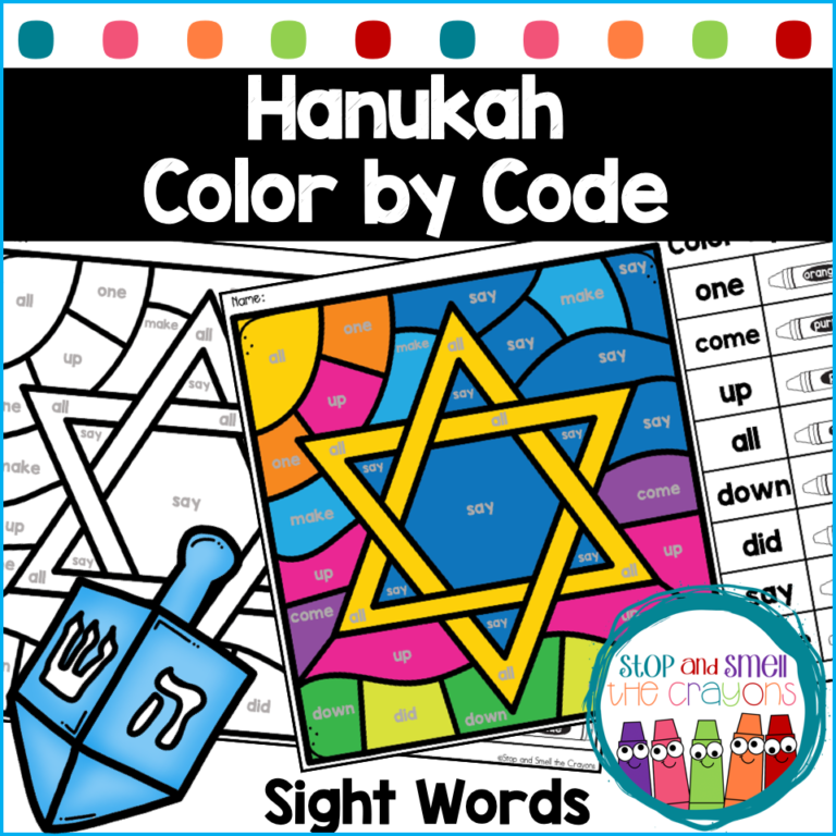 Hanukah Color by Code Sight Words - Stop and Smell the Crayons