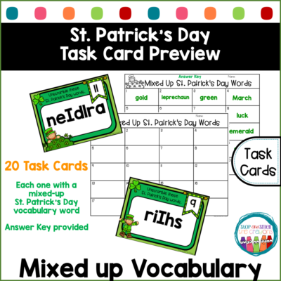 St. Patricks Day Mixed up Vocabulary Task Cards - Stop and Smell the ...