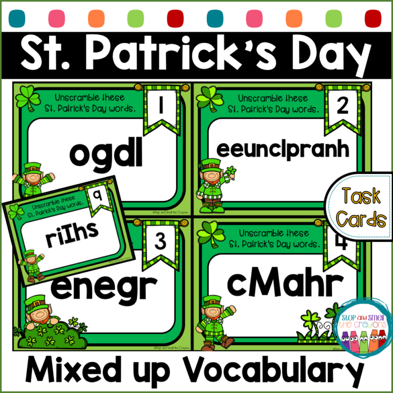 St. Patricks Day Mixed up Vocabulary Task Cards - Stop and Smell the ...