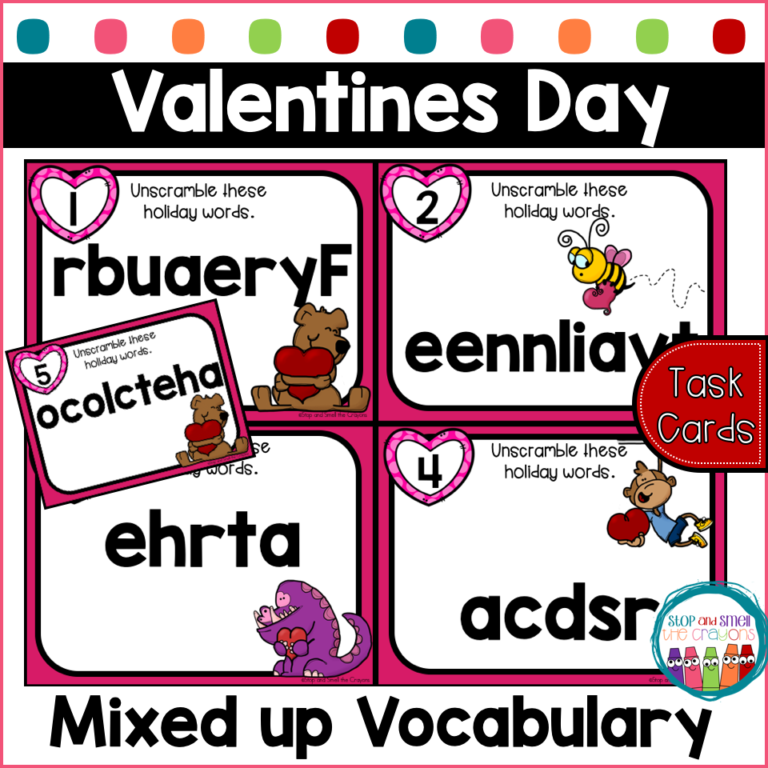 Valentines Day Vocabulary Task Cards - Stop and Smell the Crayons
