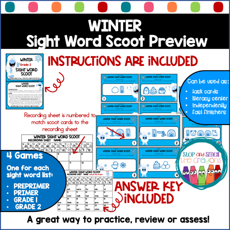 Winter Sight Word Scoot - Stop and Smell the Crayons