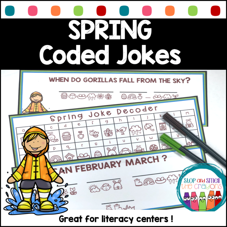 Spring Coded Jokes Literacy Center - Stop and Smell the Crayons