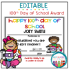 100th Day of School Editable Award - Stop and Smell the Crayons