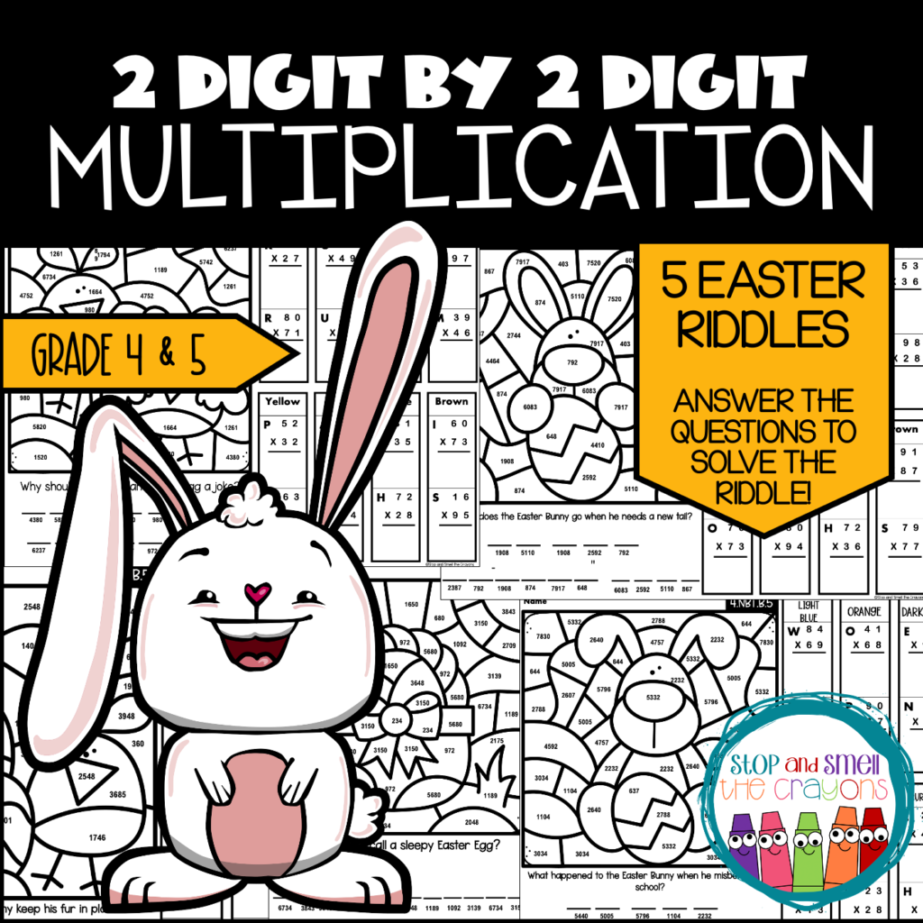 2 digit by 2 digit Multiplication Practice - Easter Jokes