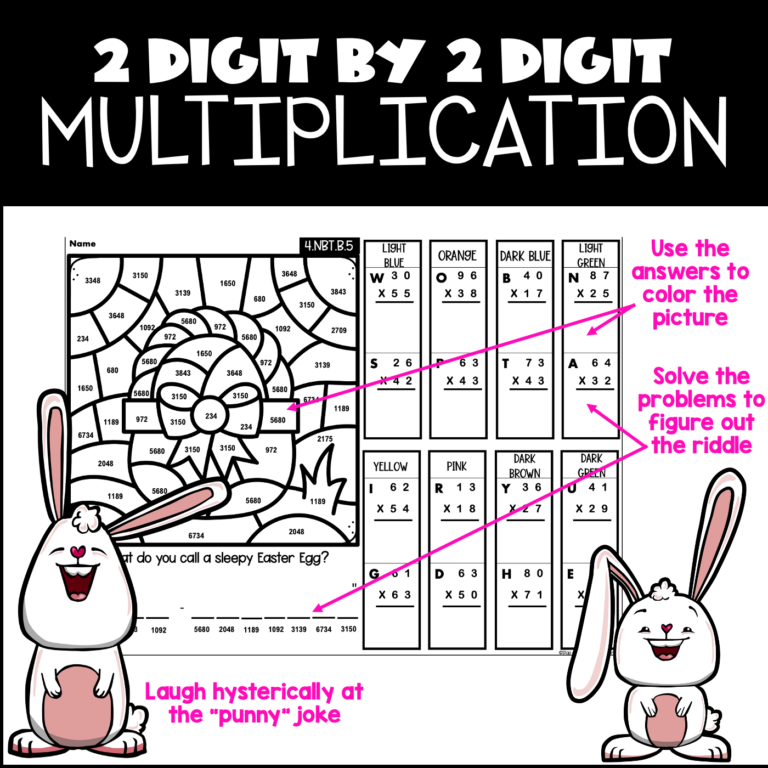 2 digit by 2 digit Multiplication Practice - Easter Jokes