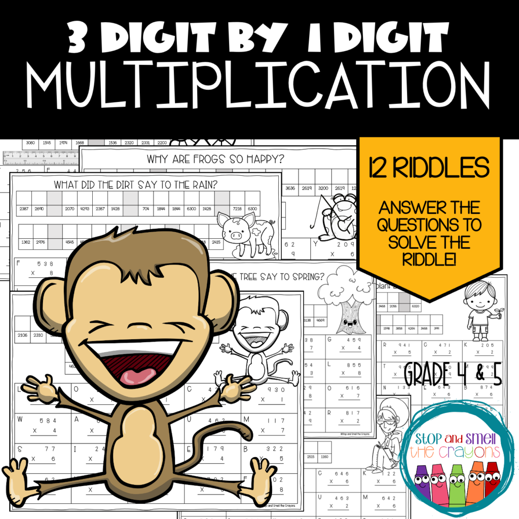3 digit by 1 digit multiplication Spring Jokes - Stop and Smell the Crayons