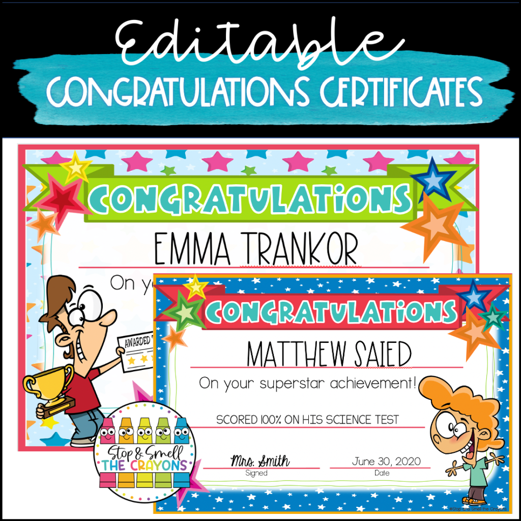 Editable Certificate Congratulations - Stop and Smell the Crayons